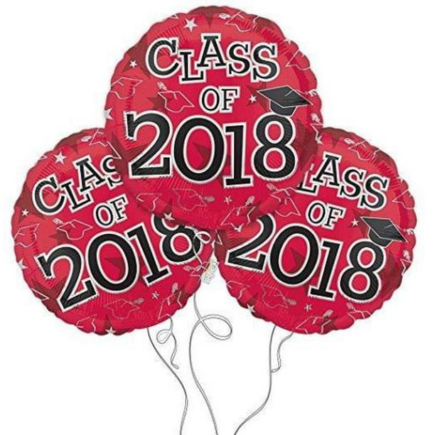 Set of 3 CLASS OF 2018 Red Graduation Party Balloons Decoration ...