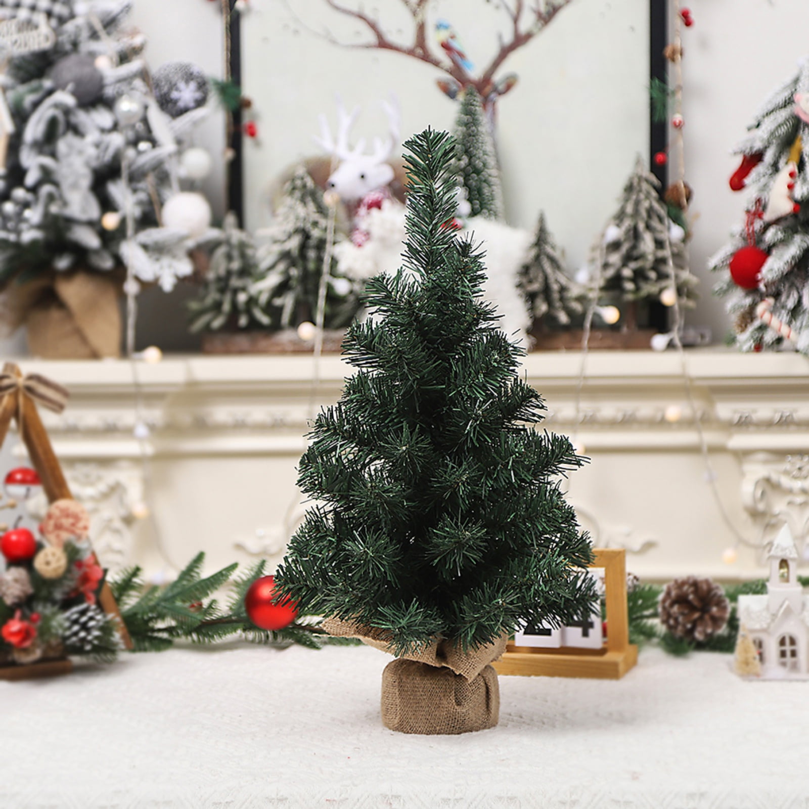 Esho Tabletop Christmas Tree,Linen Base Artificial Christmas Pine Tree ...