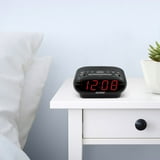 NELSONIC Digital AM/FM Alarm Clock Radio, Black with Red LED Display ...