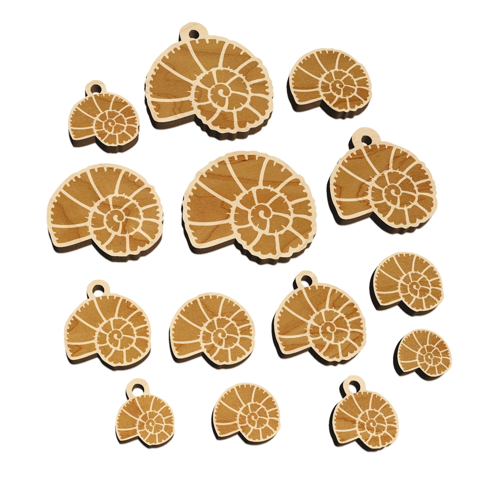 Spiral Ammonite Fossil Marine Mollusk Wood Mini Charms Shapes DIY Craft ...