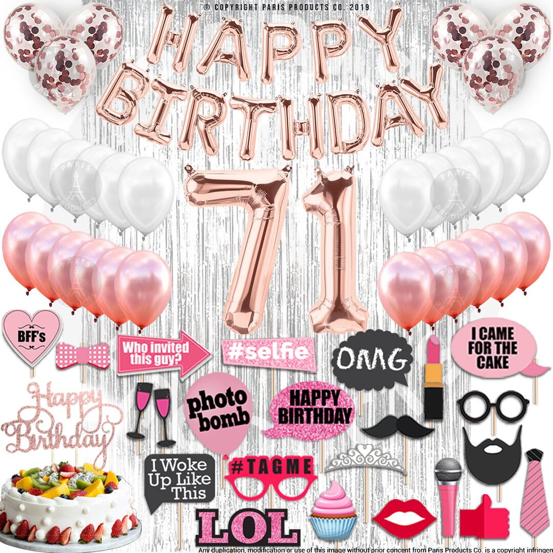 71st Birthday Decoration Rose Gold with Silver Curtain, 71 Party ...