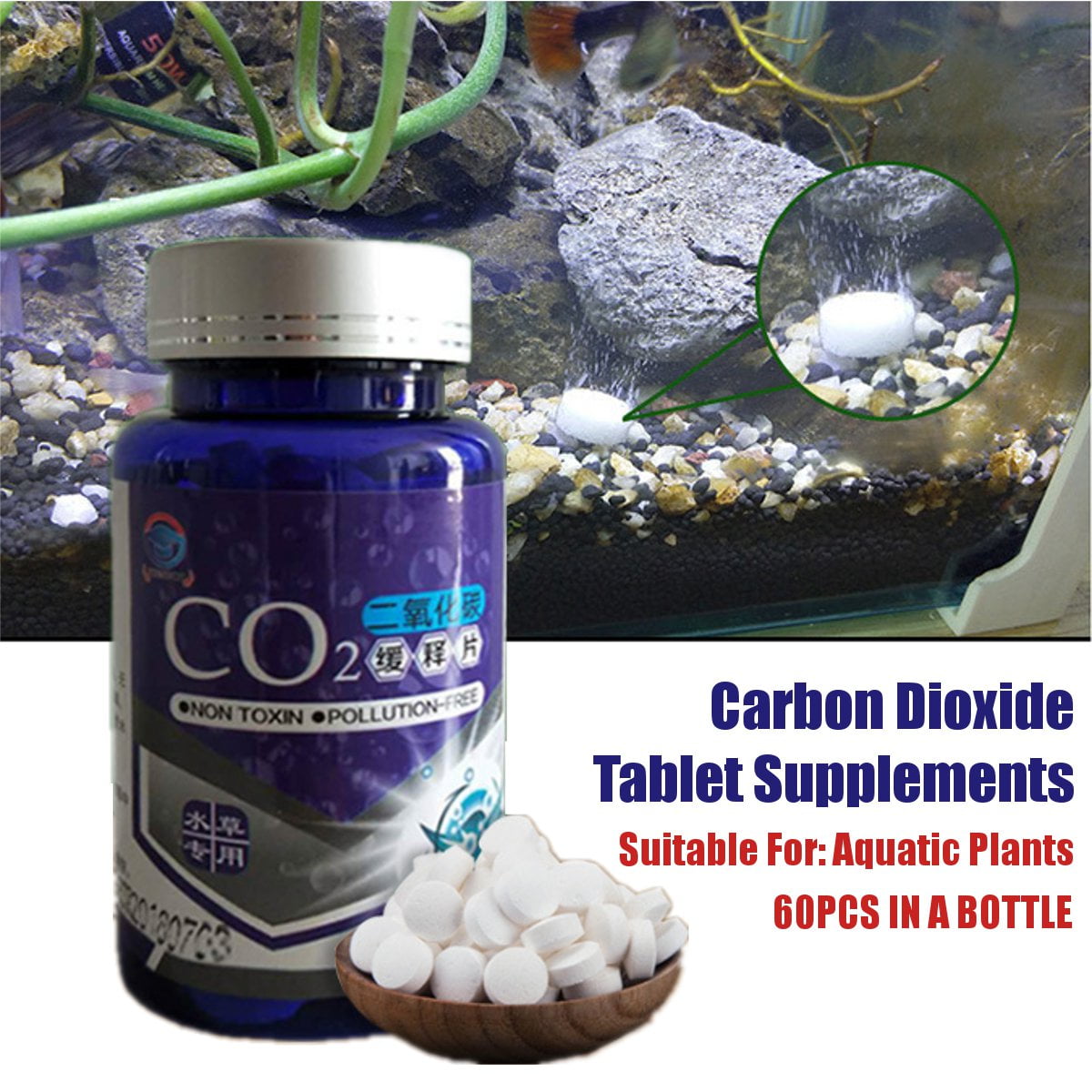 60Pcs Dioxide CO2 Tablet Supplements Fish Tank Diffuser Water Aquarium ...