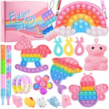 Fidget Toys Pack for Girls, Rainbow Pop Purse Fidget Toy Set, Pink Pop ...
