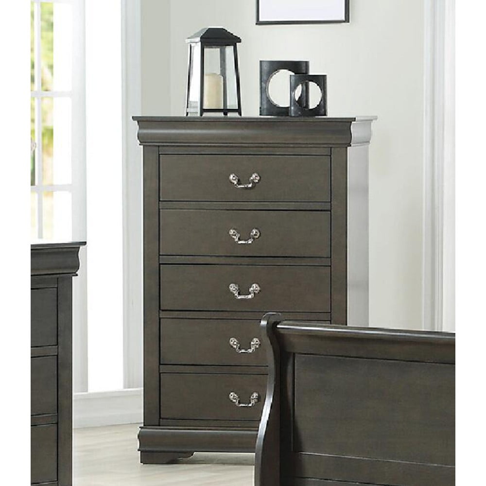 Traditional 47in Tall Chest with 5 Drawers Metal Handles for Bedroom ...