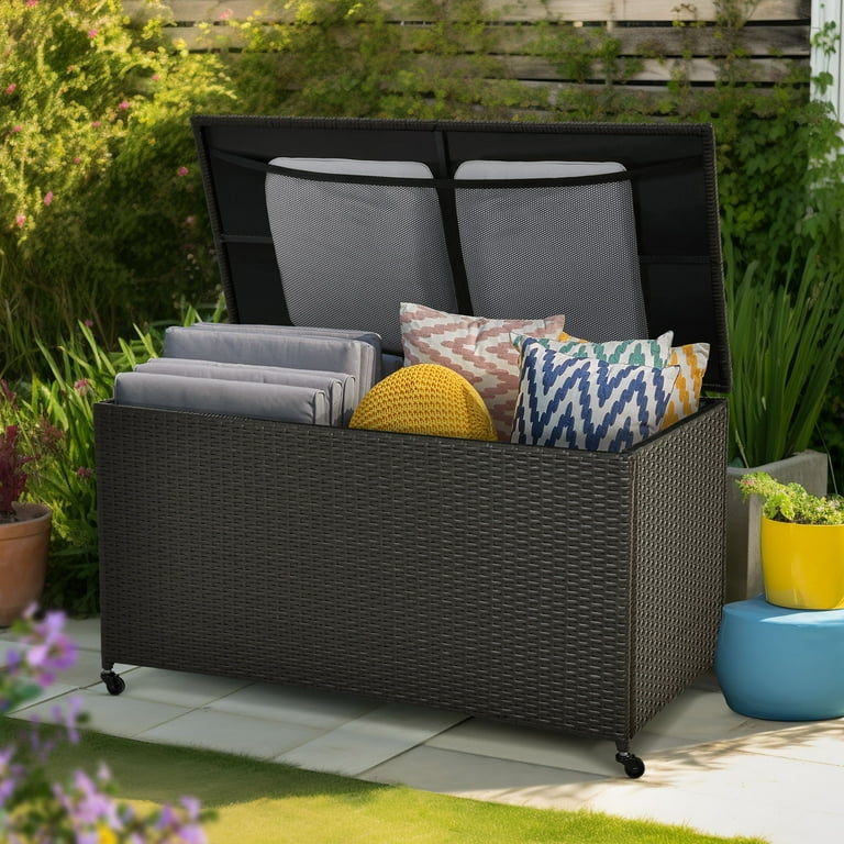 DEXTRUS Outdoor Wicker Storage Box With Wheels, 120 Gallon, 60% OFF