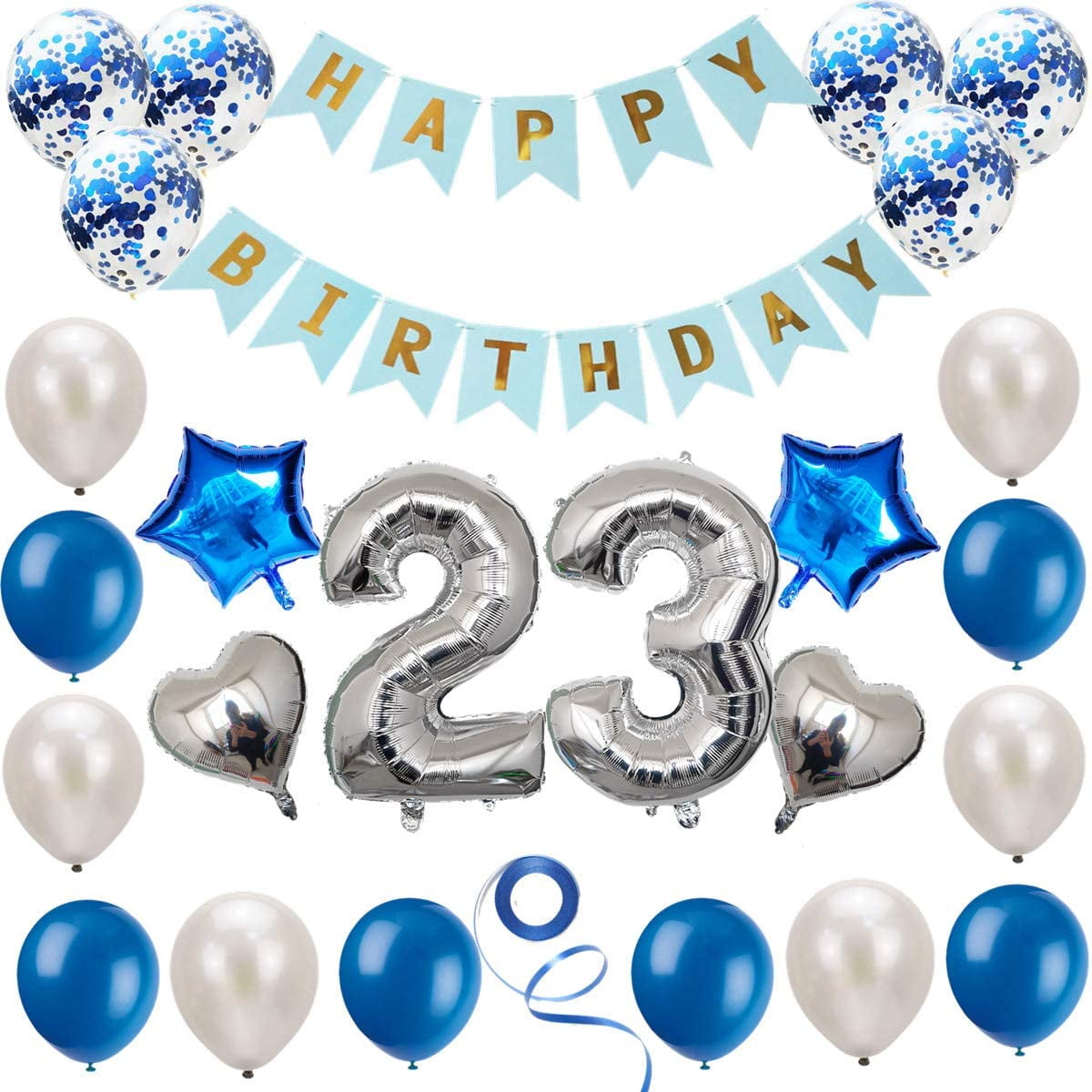 23 Birthday Decoration Set, Silver Blue Birthday Decoration, Birthday ...