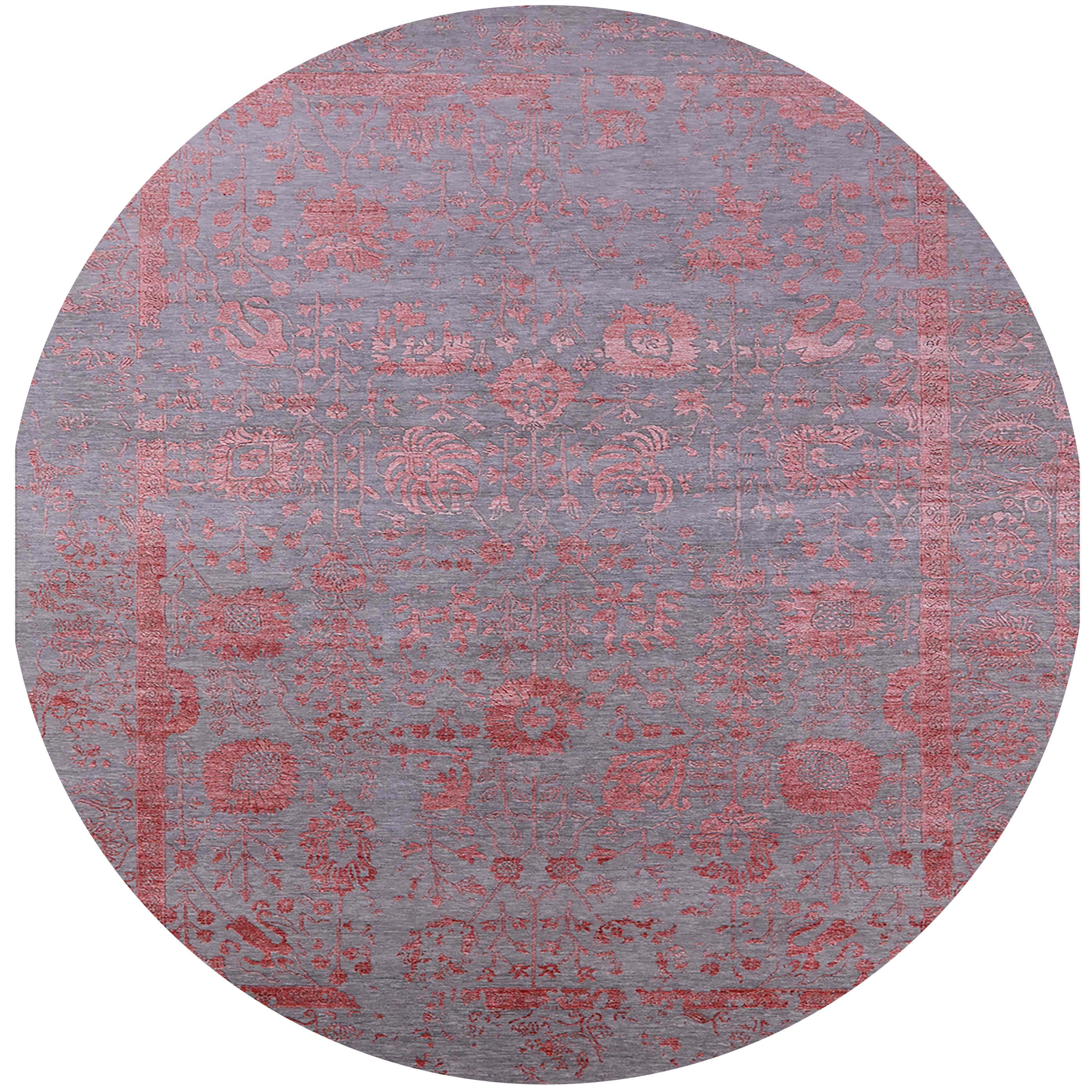 Ahgly Company Indoor Round Mid-Century Modern Tulip Pink Oriental Area ...