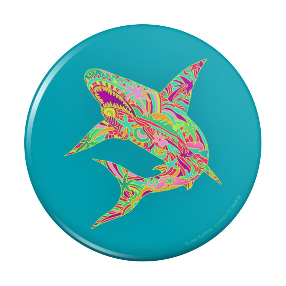 Mosaic Lily Shark Tropical Island Surf Pinback Button Pin - Walmart.com