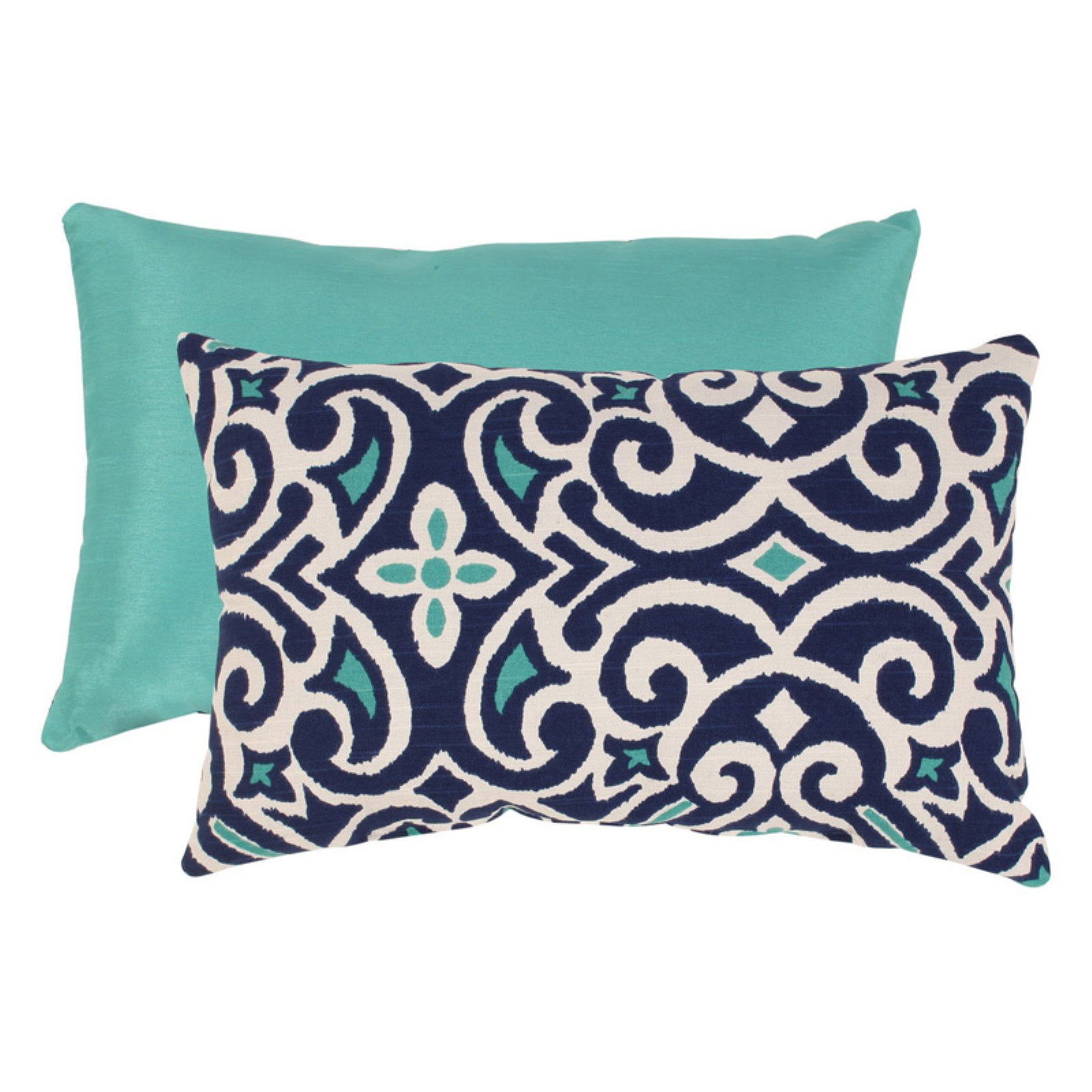 Pillow Perfect Blue and White Damask Rectangular Throw Pillow - Walmart.com
