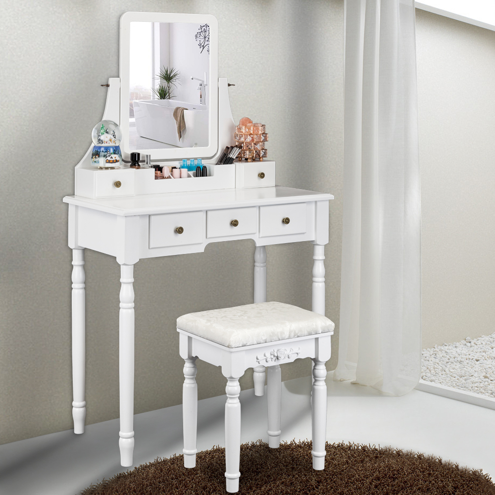 UBesGoo Vanity Dressing Table Set 360 Rotate Rectangle Mirror Girls UBesGoo Vanity Dressing Table Set 360 Rotate Rectangle Mirror Girls