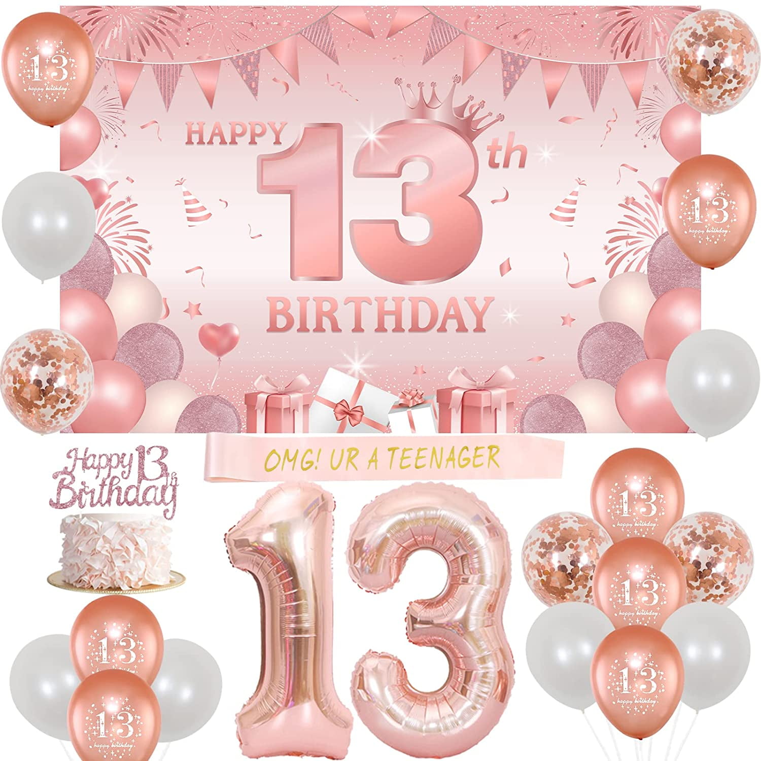 13th Birthday Decorations Girls, Rose Gold OMG UR A TEENAGER Sash Happy ...