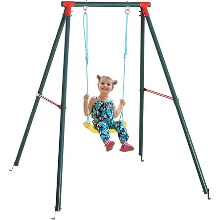 TZ Kids Metal Swing Set w/Adjustable Rope Heavy Duty A-Frame Stand for ...