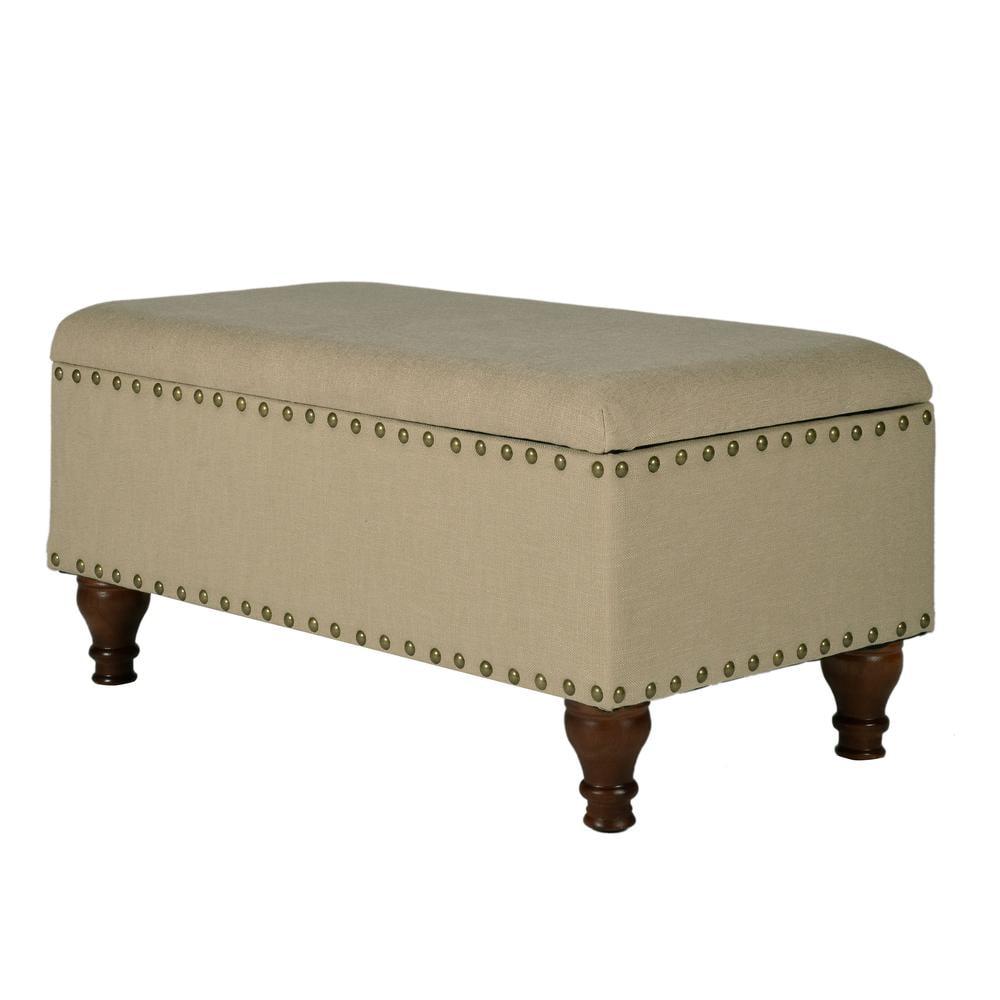 Large Rectangle Storage Bench With Nailhead Trim Vanilla Linen