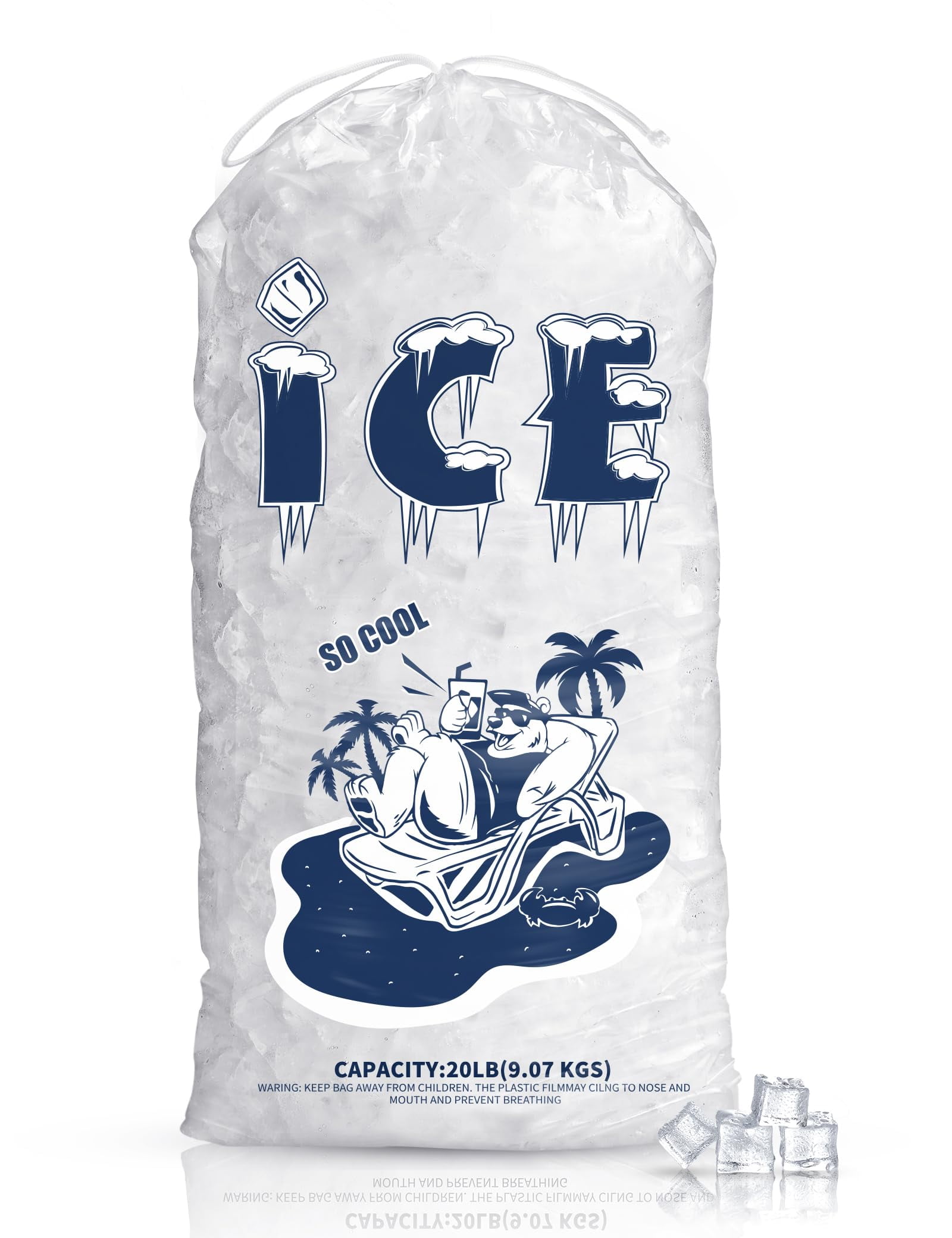 100 Pack Ice Bags 20 lb, Heavy-Duty Ice Bags with Drawstring(2 Mils ...