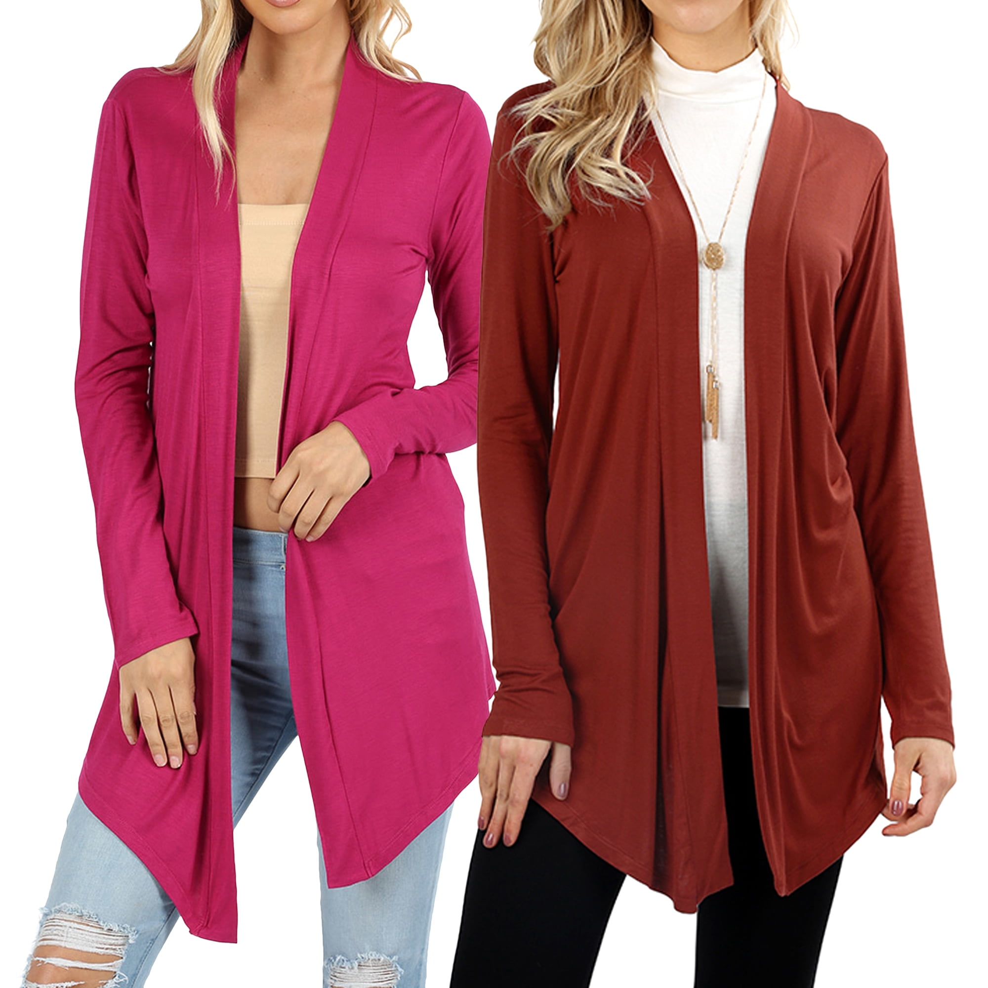 Women & Plus Draped Open Front Long Sleeve Flowy Light Cardigan (2PK ...
