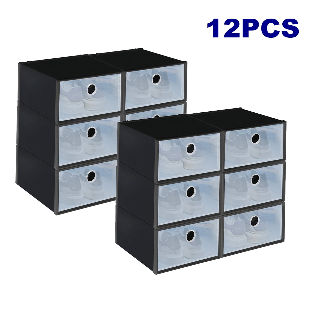 12Pcs Set Foldable Shoes Storage Box Stackable Plastic Transparent ...