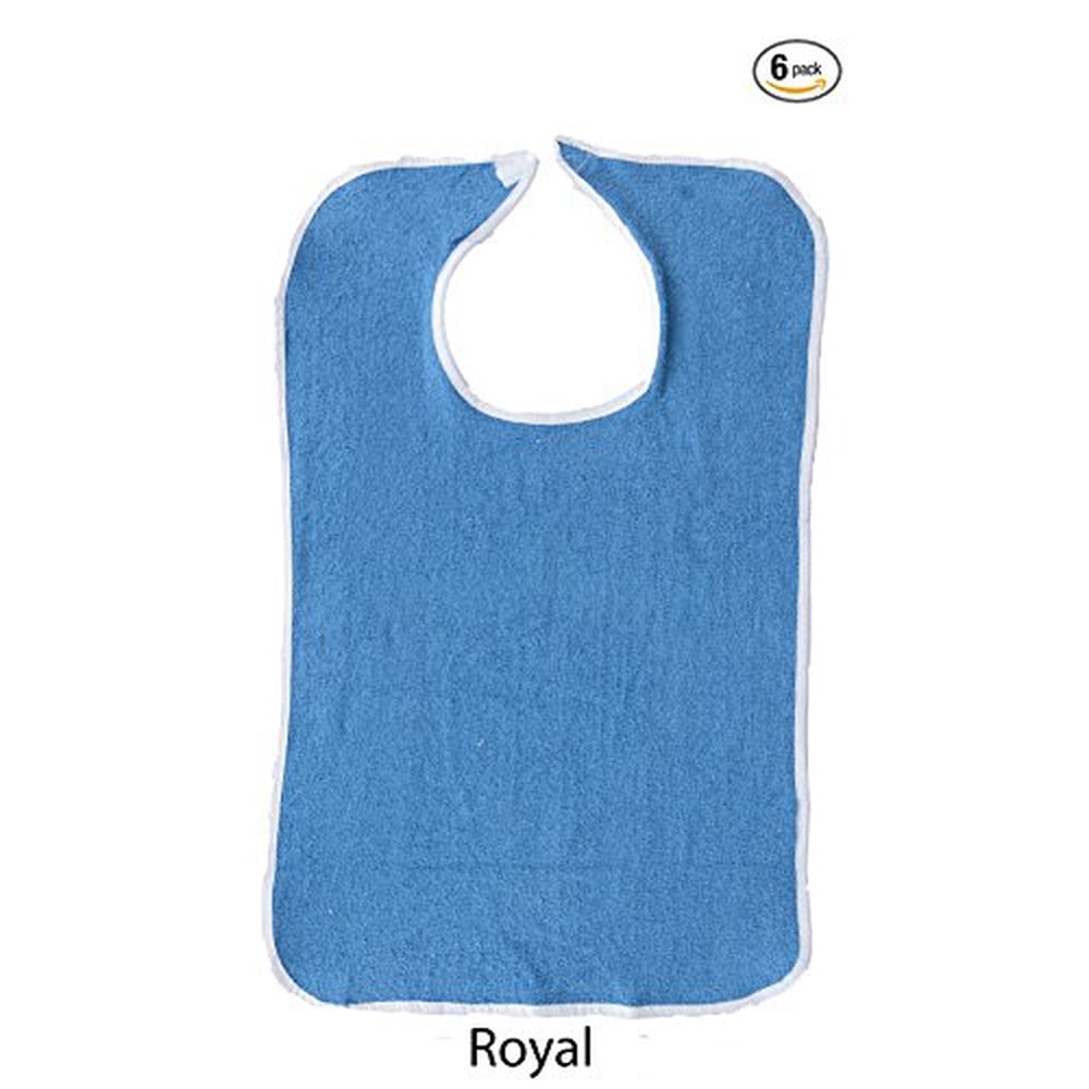 Adult Terry Cloth Bib With Velcro Closure Size 18 X 30 - 6 Pack (Royal ...