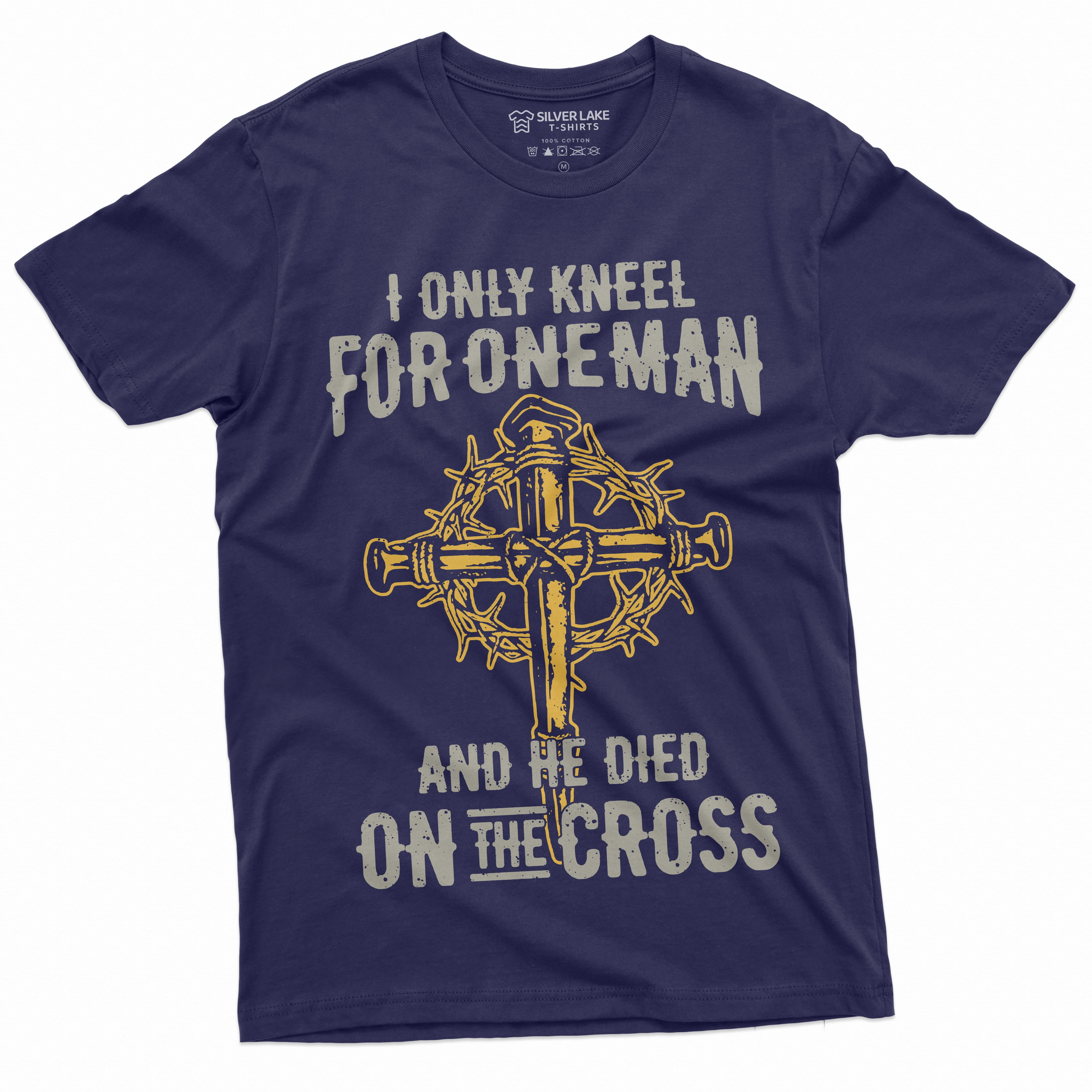 Men'S Jesus Christian T-Shirt Faith Church Cross Shirt I Only Kneel For ...