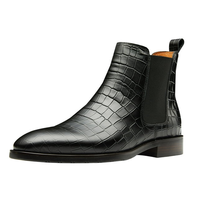 Santimon Genuine Leather Men Chelsea Boots Crocodile Pattern Ankle ...