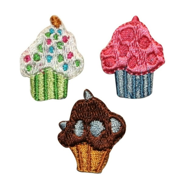 ID 1314ABC Set of 3 Cupcake Patches Birthday Cake Embroidered Iron On ...