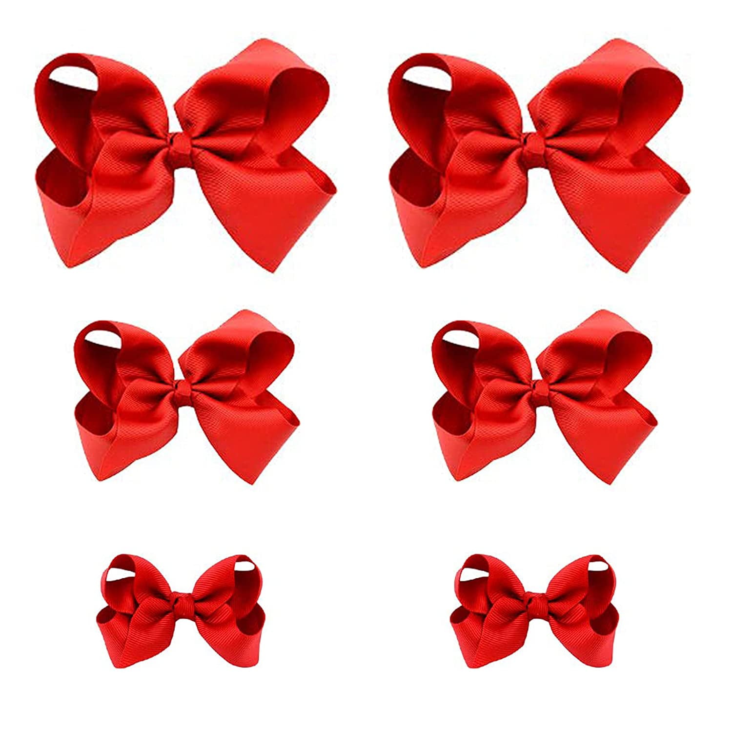 6 Pack Red Hair Bows for Girls Clips Grosgrain Ribbon Boutique Hair Bow ...