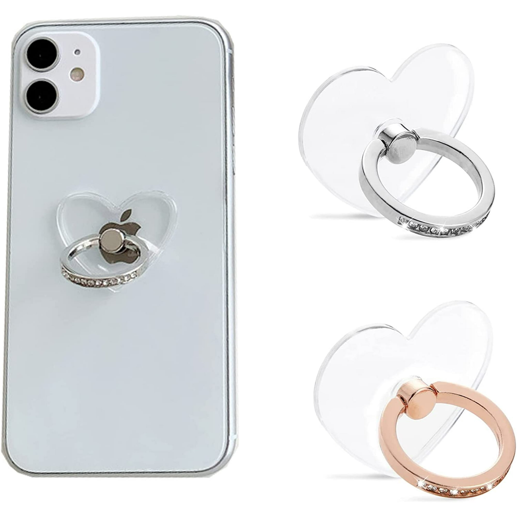 Cell Phone Ring Holder 2 Pcs Phone Stand 360 Degree Rotation Heart With Diamond Phone Ring Support Holder for Various Mobile Smart phones Silver Rose Gold Walmart