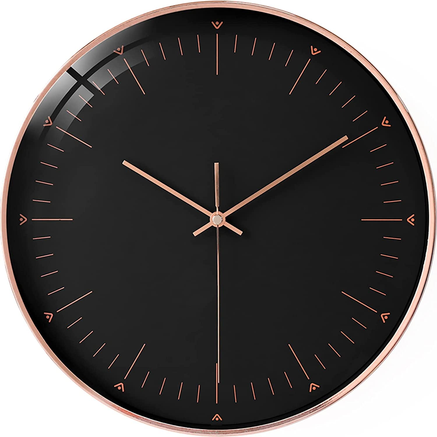 Modern Minimalist Rose Gold on Black Silent Wall Clock With Glass Top ...