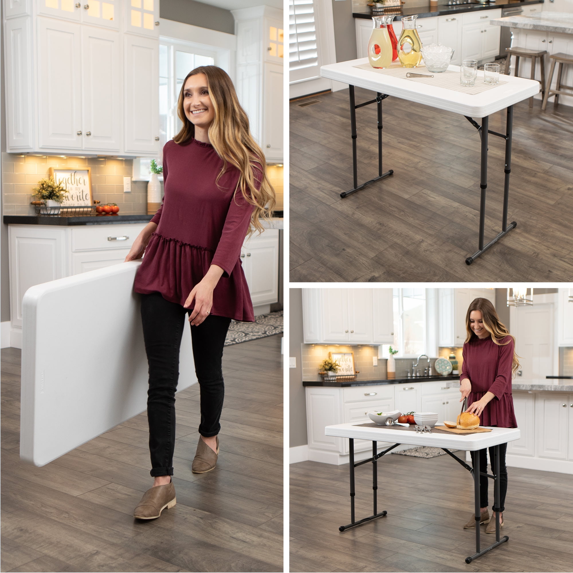Lifetime 4ft Plastic Foldable Adjustable Rectangle Table Commercial Grade Indoor Outdoor White Granite 80160 Walmart
