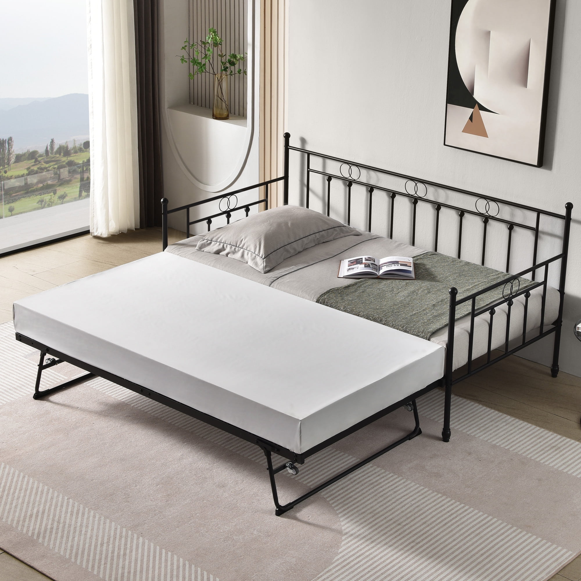 Fulljojor Twin Steel Daybed With Pop-Up Trundle - Walmart.com