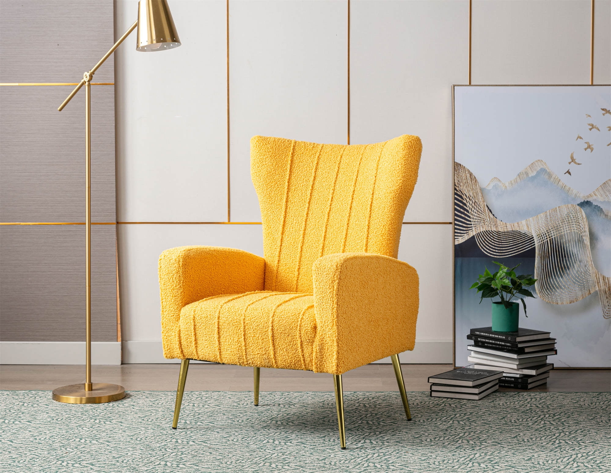 Mid Century Modern Accent Chair, Velvet Wingback Arm Chair with Golden ...