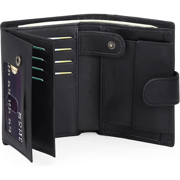 Black - Men's Large Leather Trifold Wallet With 19 Credit Card Slots, 3 ...
