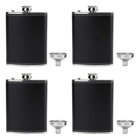 4 Pack Hip Flask For Liquor, 8 Oz Stainless Steel Leakproof Leather ...