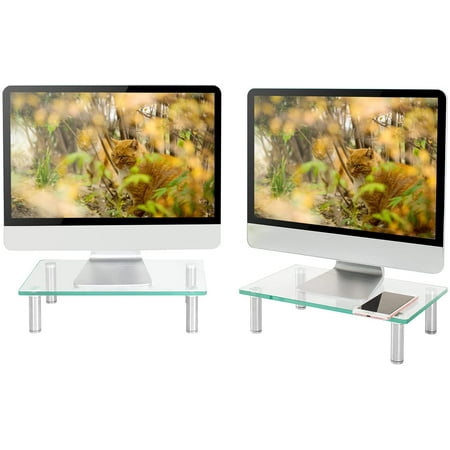 5Rcom Computer Double Monitor Riser Stand Clear Tempered Glass Desk ...