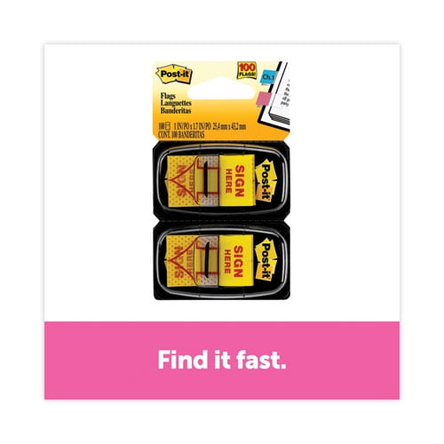 Arrow Message 1" Page Flags, "Sign Here", Yellow, 50 Flags/Dispenser, 2 ...