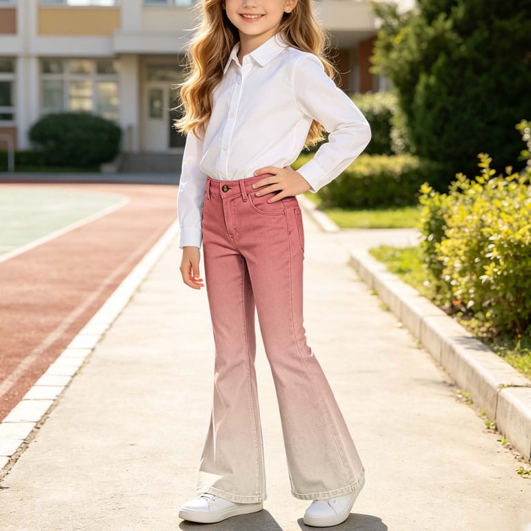 Spazoro Girls Flare Pants with Pockets, Gradient Color Breathable Zip ...