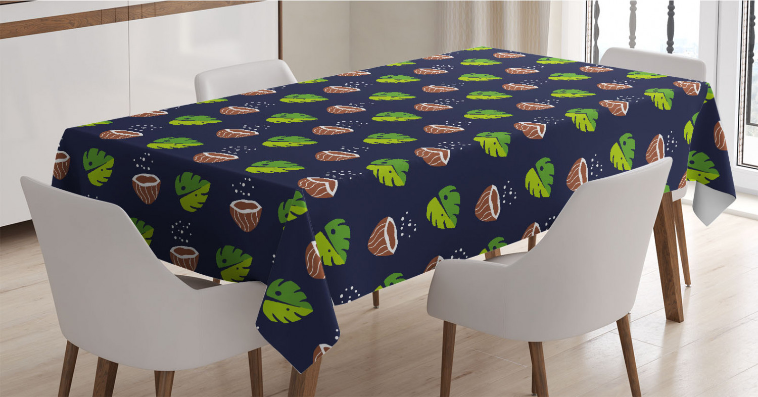 Tropical Tablecloth, Coconuts Monstera Leaves Rainforest Plants Fruits ...