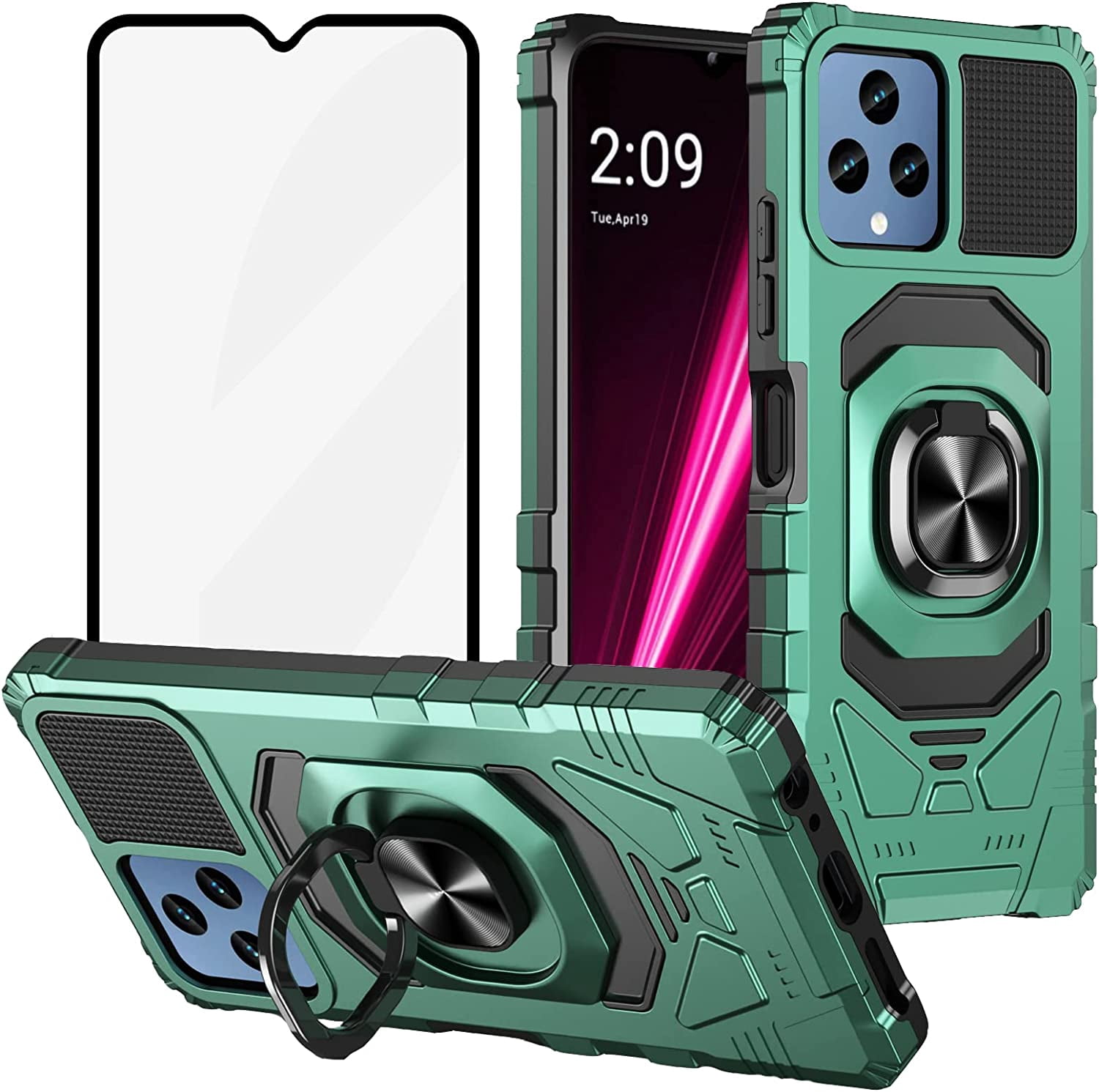 For T-Mobile Revvl 6 5G Dropproof Shockproof Kickstand Ring Stand Phone ...