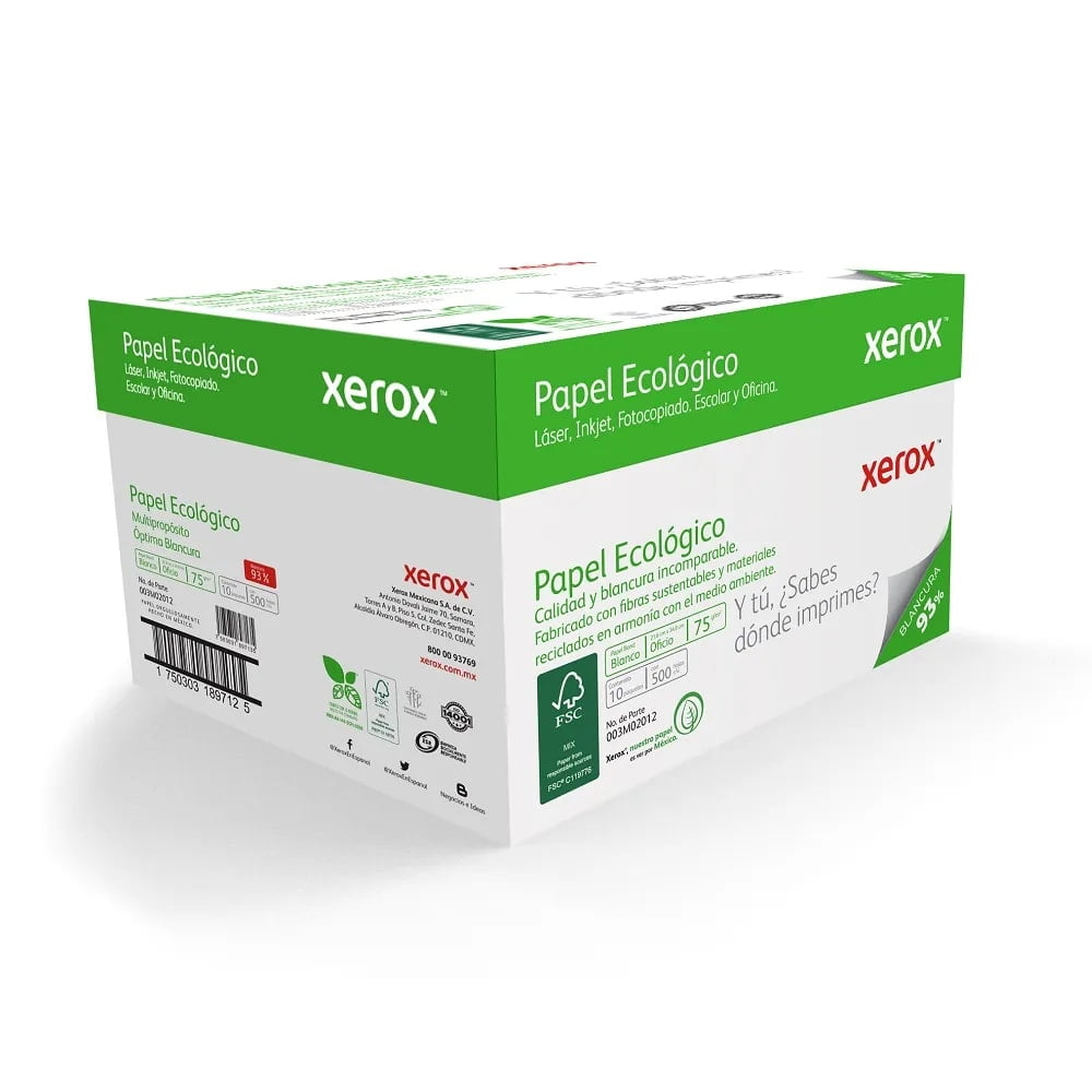 Caja de Papel Bond Tamaño Oficio Xerox Ecológico 93% Blancura 5000 ...