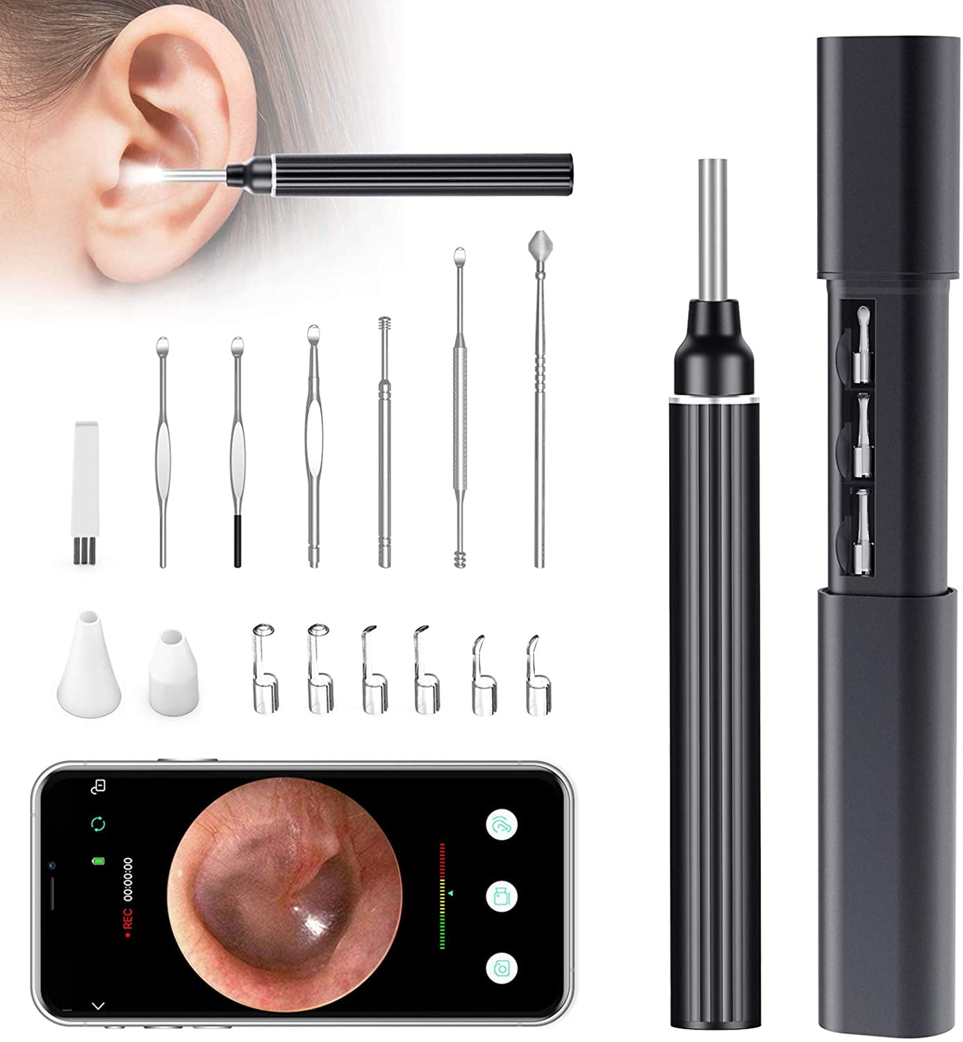 VITCOCO Wireless Ear Wax Removal Tool, Otoscope with LED, Ear ...