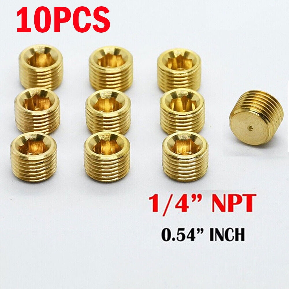 10 Brass 1/4" Hex Pipe Plugs Countersunk Style Male NPT Pipe End Fitting Cap - Walmart.com