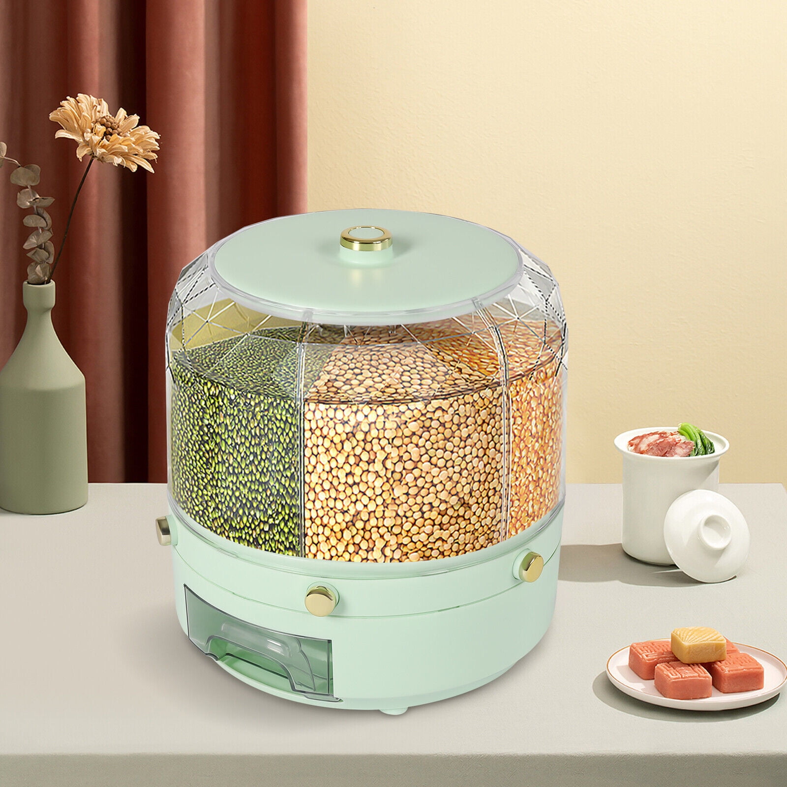 Miumaeov 360° Rotatable Cereal Dispenser One-Click Rice Output Visible ...
