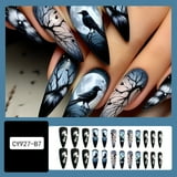 YIGSECU Press on Nails with Crow Branch Designs Long Almond False Nails ...