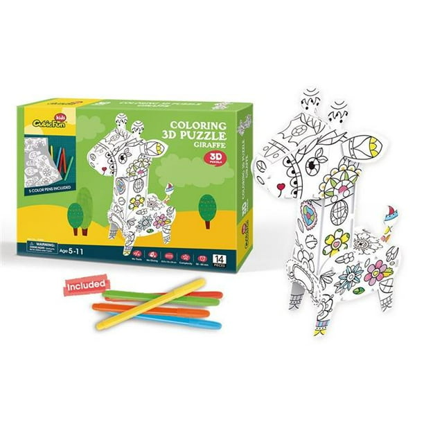 3D Coloring Puzzles Giraffe 14 Pieces Plus 5 Color Pens - Walmart.com
