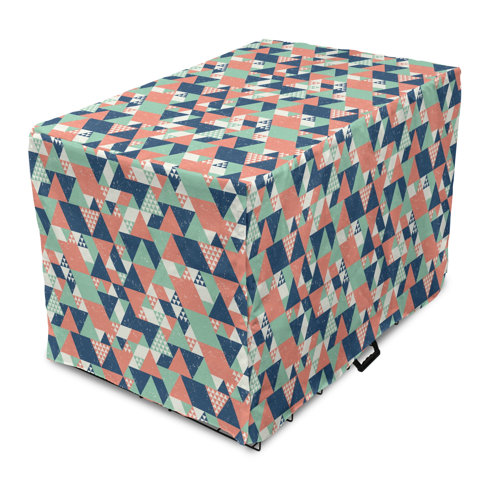 Grunge Dog Crate Cover, Patchwork Style Geometric Triangles Abstract ...