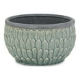 Contemporary Home Living 8" Green Round Pot with Overlapping Leaf ...