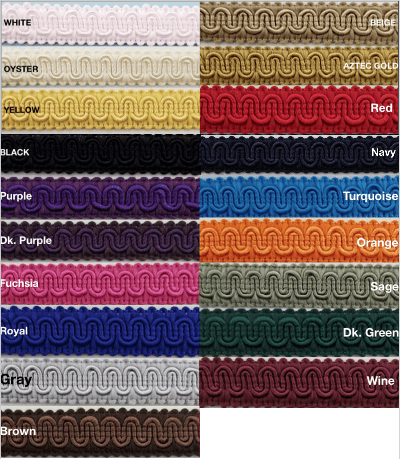 1/2" Scroll Braid Gimp w/ Backing - 12 Continuous Yards - Many Color ...