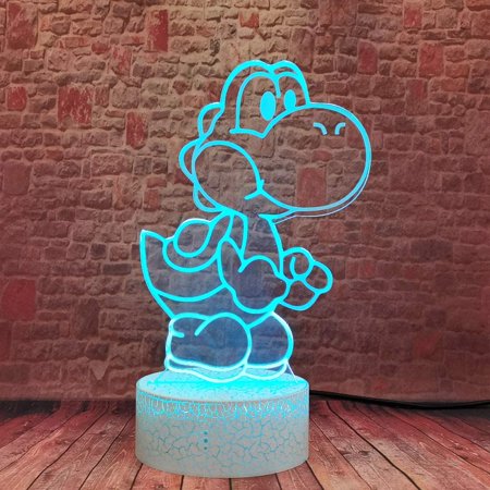 Yoshi 3D Anime Lamp LED Super Mario Night Light Illusion 16 Colors RGB ...