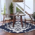 Classic Floral Pattern 8FT Round Area Rugs for Living Room Navy Blue ...