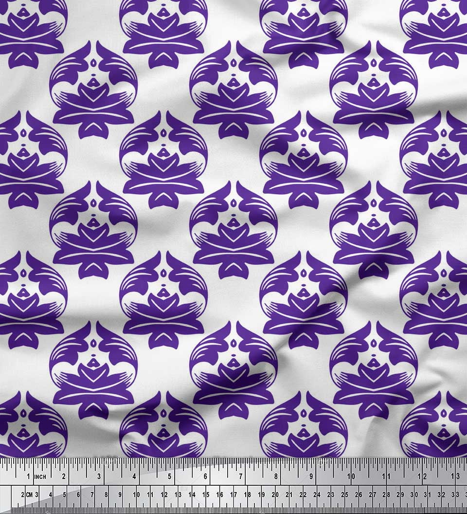Soimoi Purple Velvet Fabric Flourish Damask Print Fabric by the Yard 58 ...