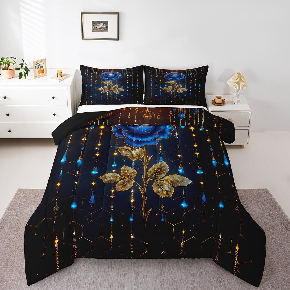 Click here for Yst Blue Roses Twin Size Comforter Set  Romantic F... prices